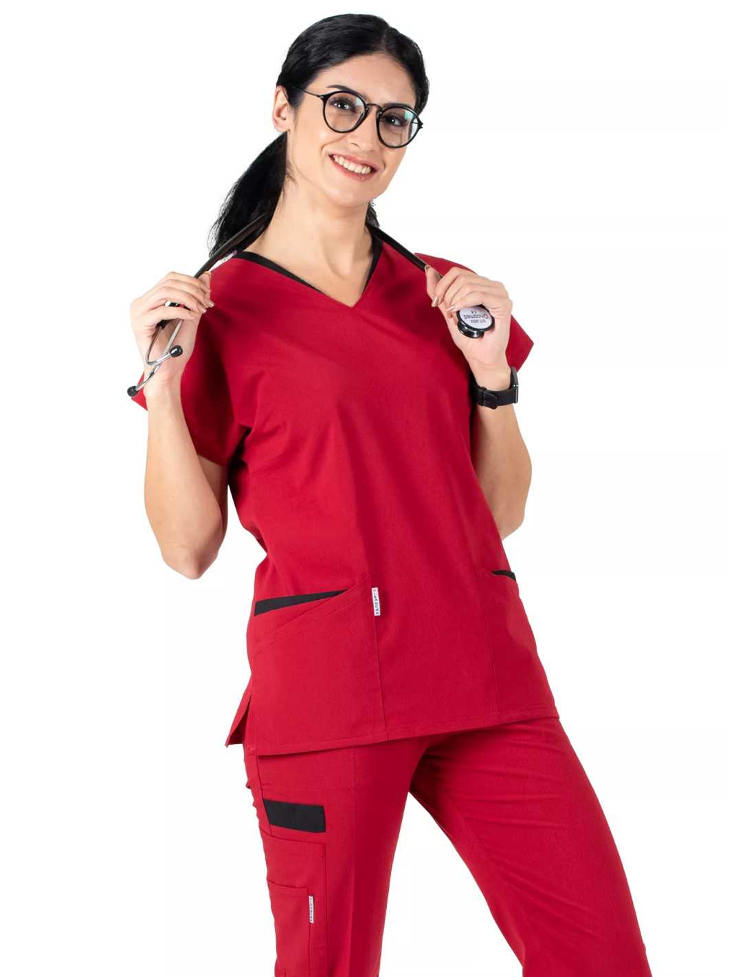 Twin Flex Kırmızı Likralı Hemşire Forması